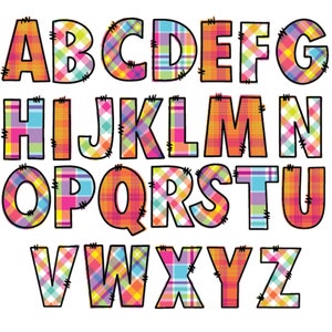 Bright Plaid Doodle Letters PNG With Doodle Outline, Pattern Font SVG ...