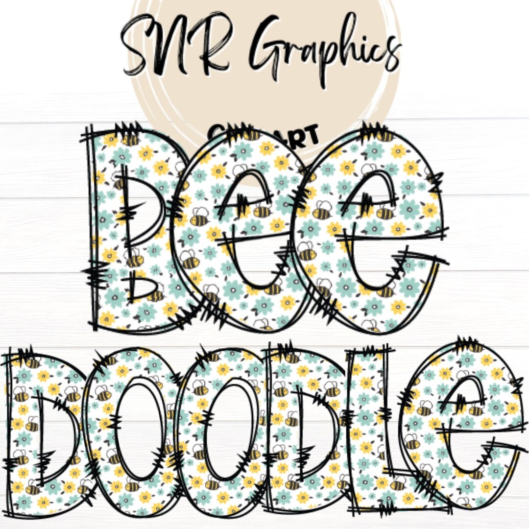 Bee Doodle Letters PNG With Doodle Outline, Flower Clipart Alphabet ...