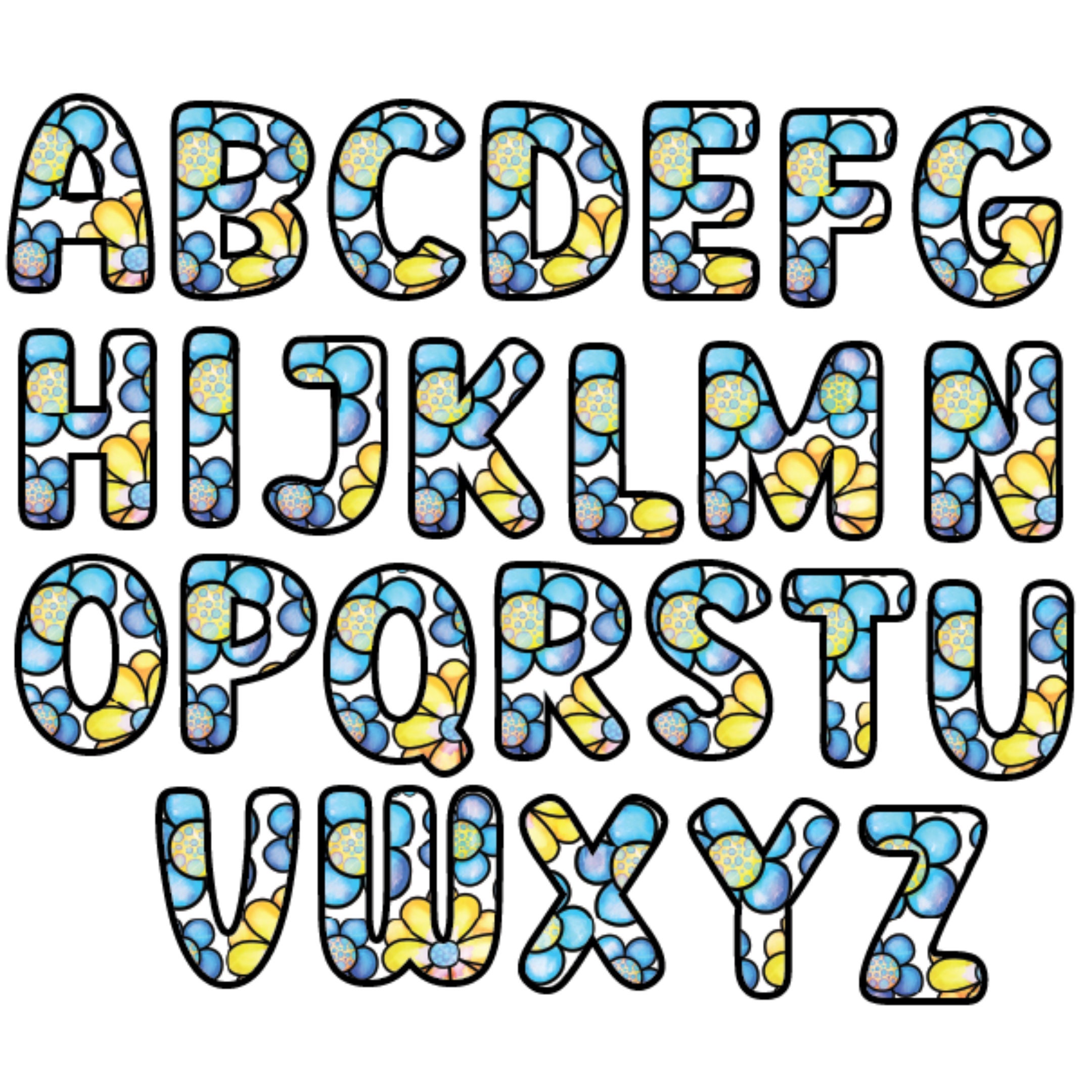 Floral Print Bubble Letters PNG With Doodle Outline Boho Font - Etsy