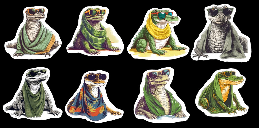 Alligator at the Beach, Set 24 Stickers, Sticker, Journal Sticker, Die ...