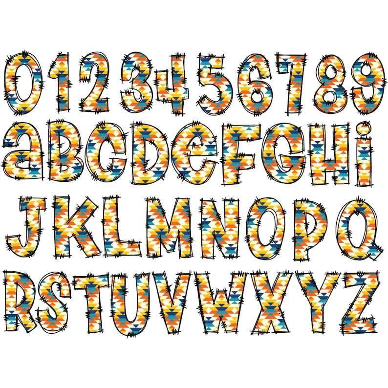 Aztec Doodle Letters & Number PNG Diamond Sketch Font | Etsy