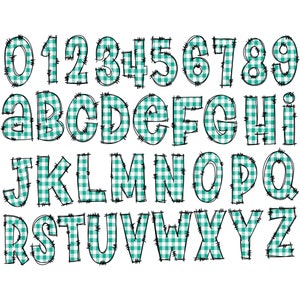 Mint Gingham Doodle Letters PNG With Doodle Outline, Plaid Clipart ...