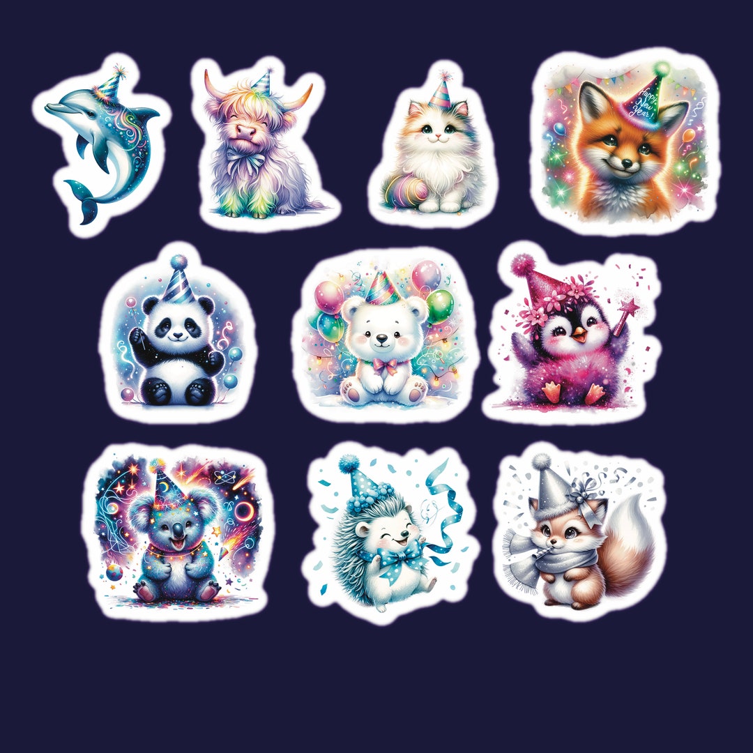 New Years Animal Stickers, Set of 20 Stickers, Animal Stickers, Party ...