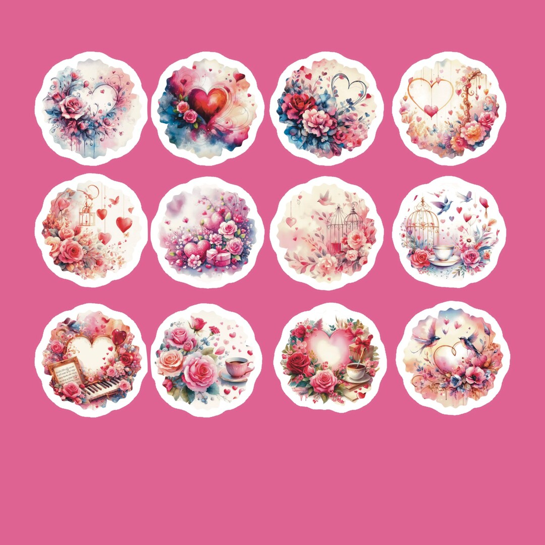 Valentine Scenery Stickers, Set of 24 Stickers, Valentine Sticker, Love ...