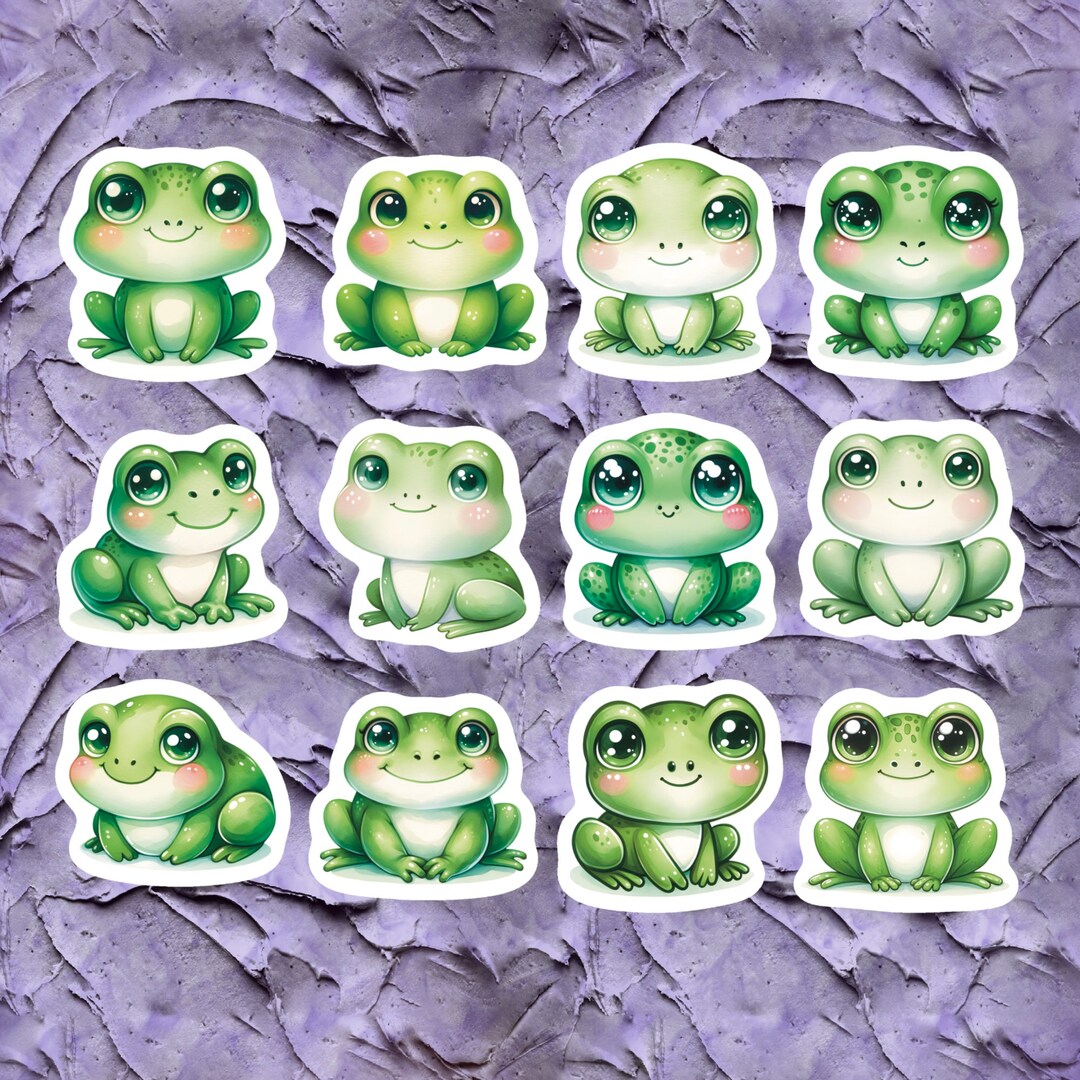 Kawaii Frog Stickers, Set of 24 Stickers, Animal Stickers, Kawaii ...