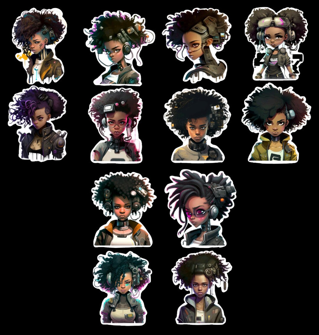 Cyber Punk Black Girl Stickers Set of 24 Stickers Waterproof - Etsy