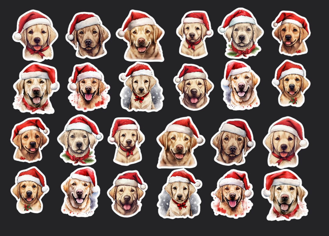 Labrador Stickers, Set 24 Stickers, Christmas Stickers, Journal Sticker ...