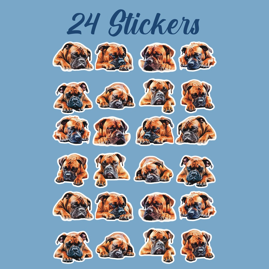 Boxer Stickers, Set of 24 Stickers, Sleeping Sticker, Dog Sticker ...