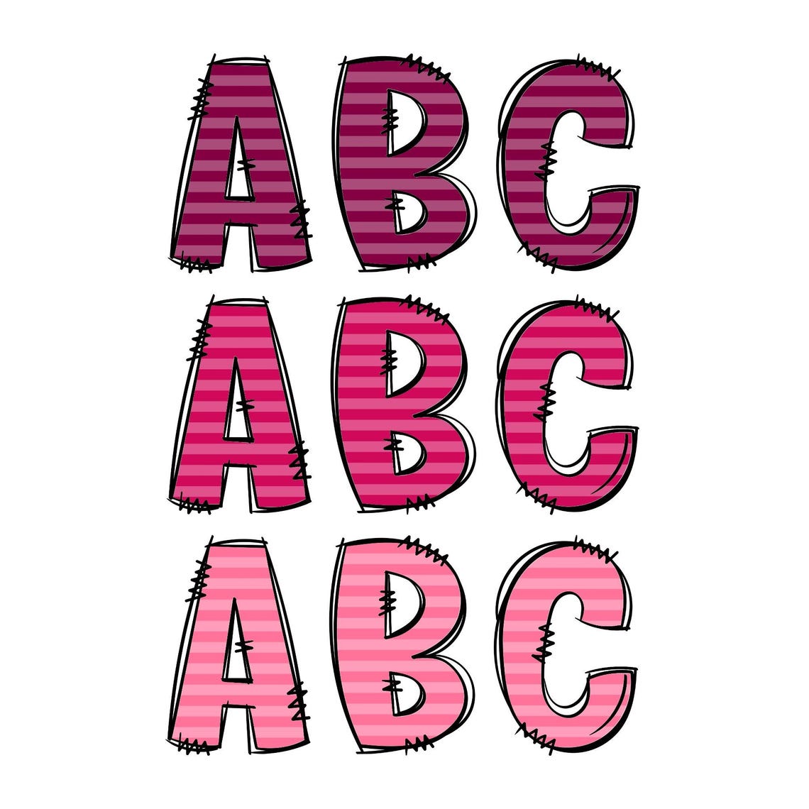 Pink Wide Stripe Doodle Letters PNG With Doodle Outline, Clipart ...