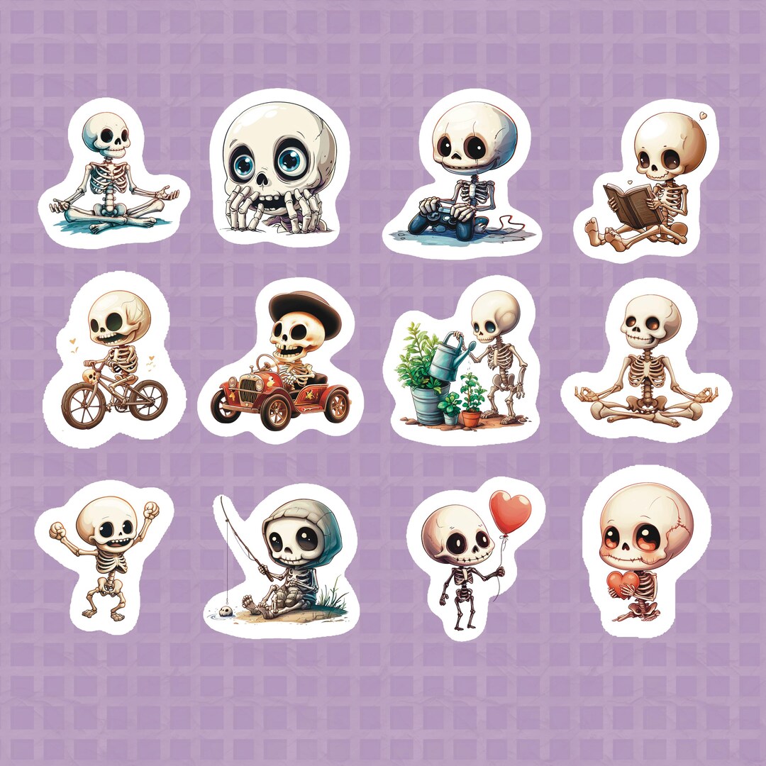 Spooky Chibi Skeletons Set of 24 Stickers, Sticker, Journal Sticker ...