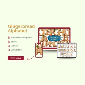 26 PNG Christmas Clipart | Cute Gingerbread Alphabet | Digital Download ...