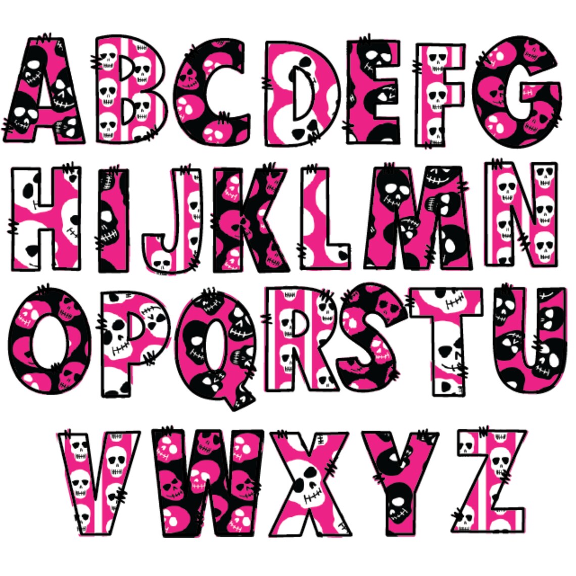 Pink Skull Doodle Letters PNG With Doodle Outline Pattern - Etsy