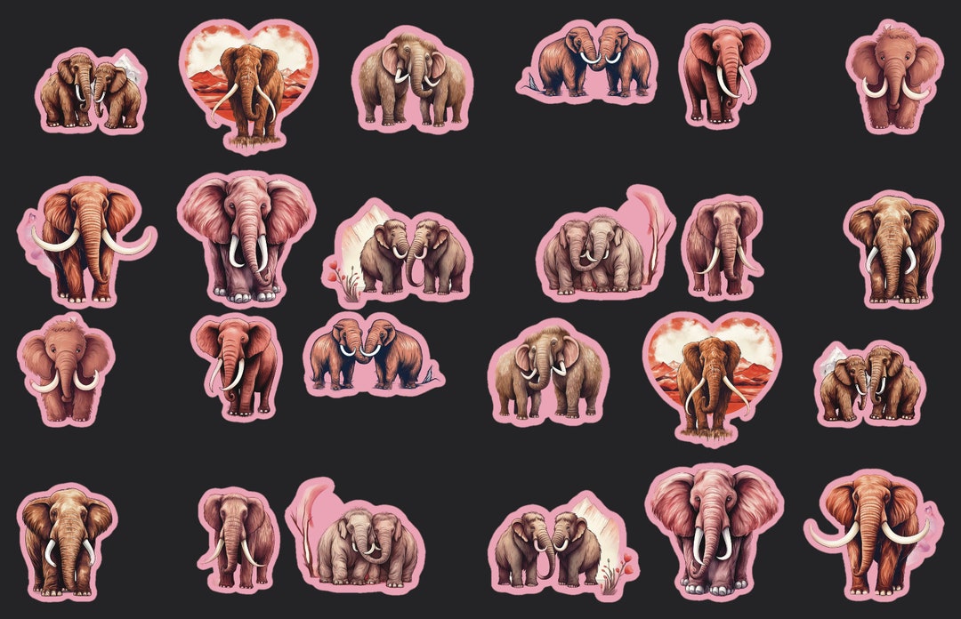 Wooly Mammoth Stickers, Set of 24 Stickers, Journal Sticker, Valentine ...
