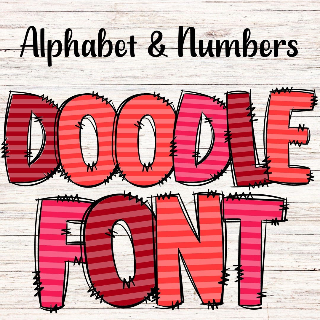 Red Wide Stripe Doodle Letters PNG With Doodle Outline, Clipart ...