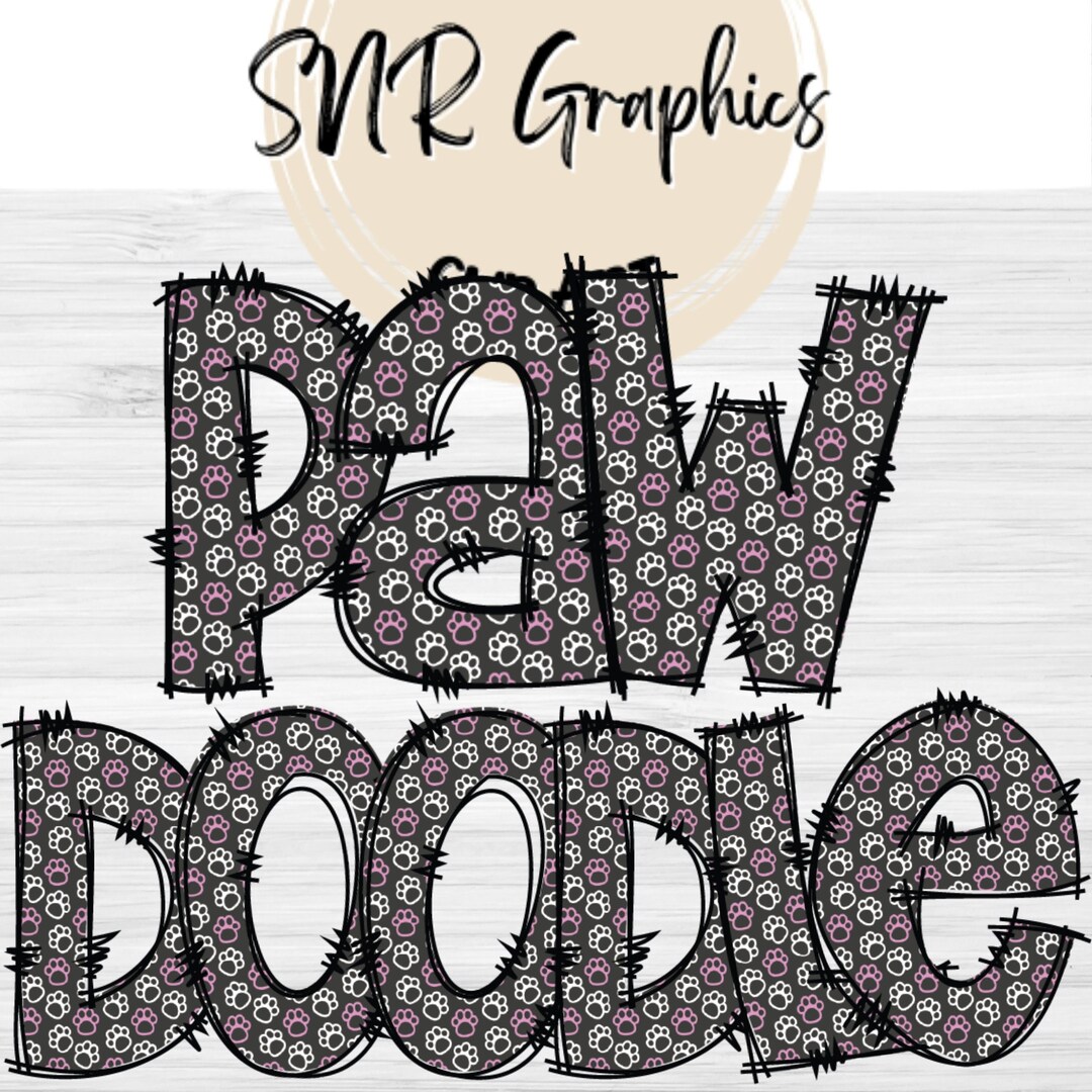 Paw Print Doodle Letters PNG With Doodle Outline, Paw Clipart Alphabet ...