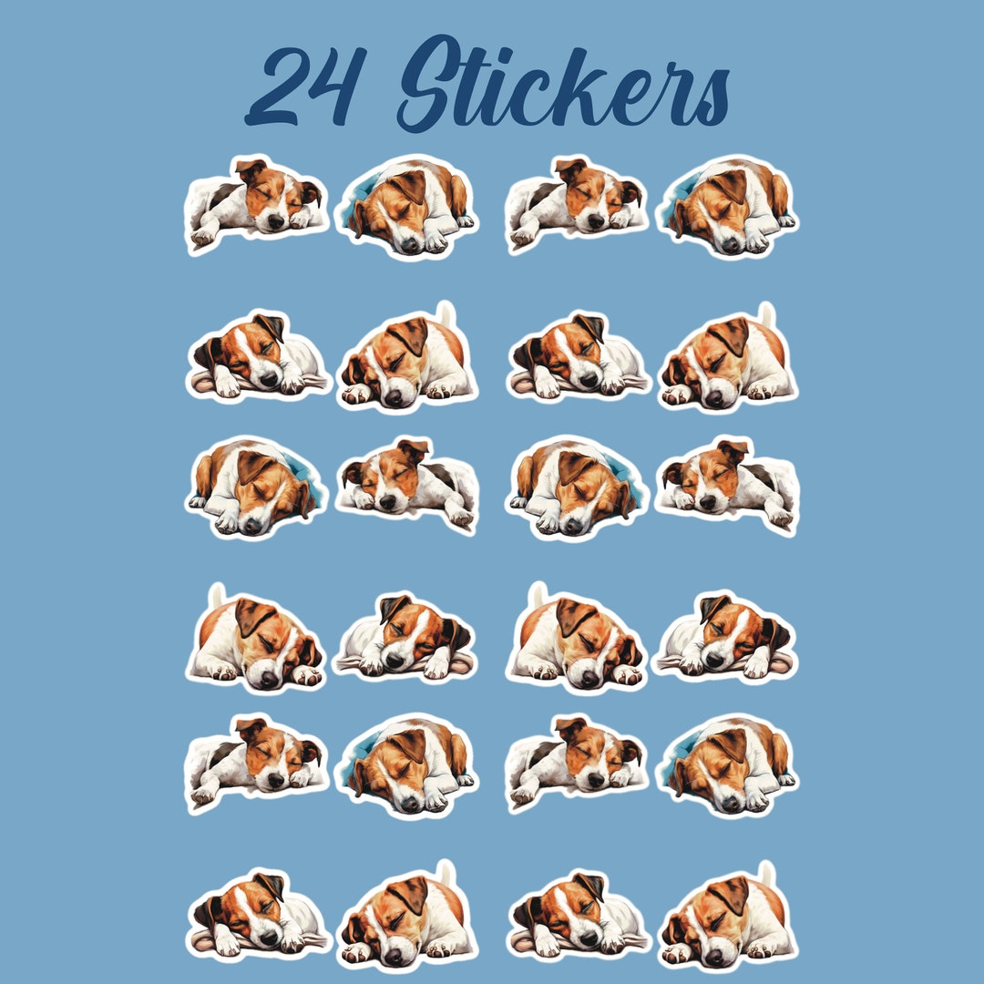 Jack Russell Terrier Stickers, Set 24 Stickers, Sleeping Sticker, Dog ...