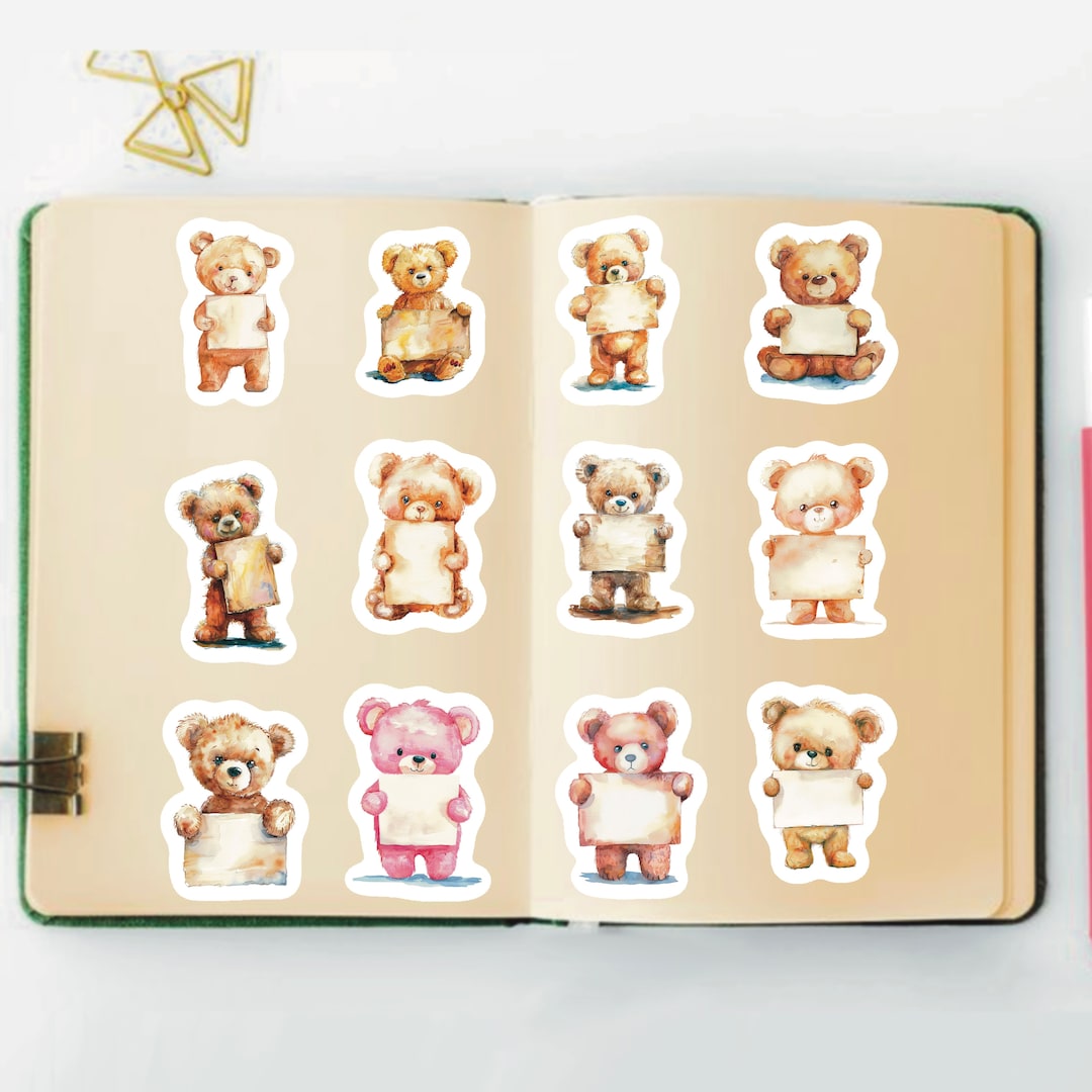 Teddy Bear With Signs Stickers, Set of 24 Stickers, Nursery Stickers ...