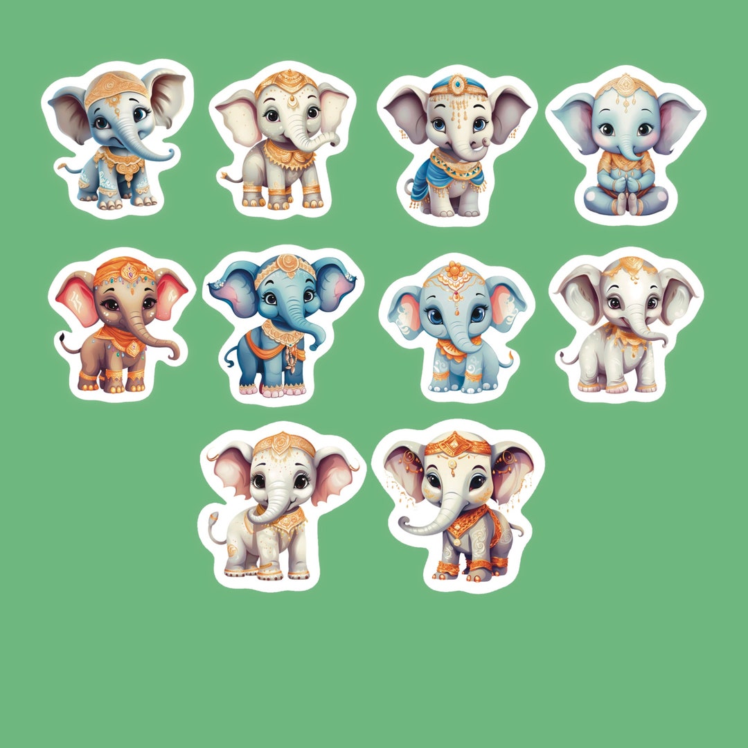 Indian Elephant Stickers, Set of 20 Stickers, Animal Stickers, Elephant ...