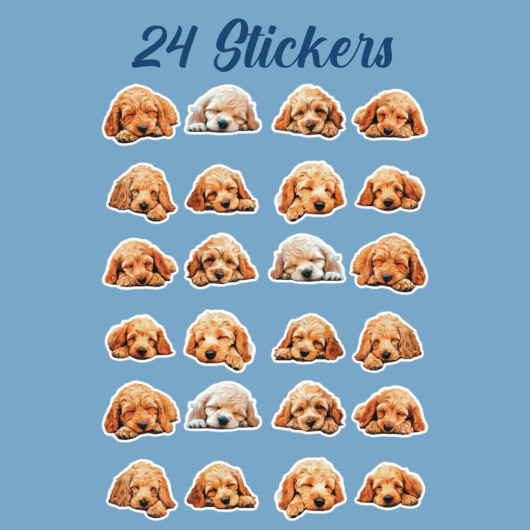 Cockapoo Stickers, Set 24 Stickers, Sleeping Sticker, Dog Sticker ...