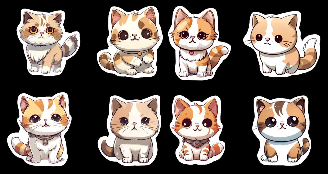 Kawaii Munchkin Cat, Set of 24 Stickers, Sticker, Journal Sticker, Die ...