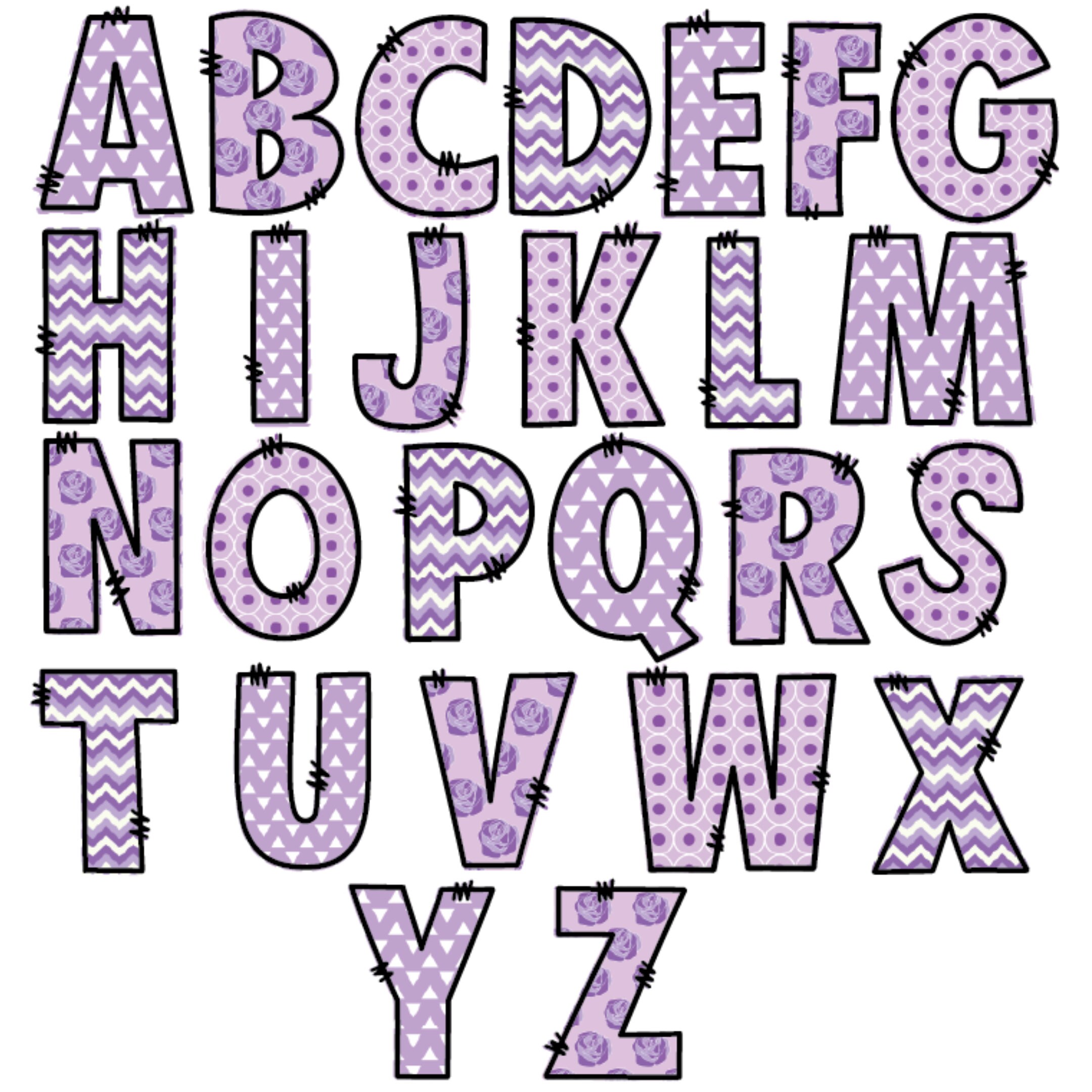 Purple Sketch Letters PNG With Doodle Outline Flower Font - Etsy