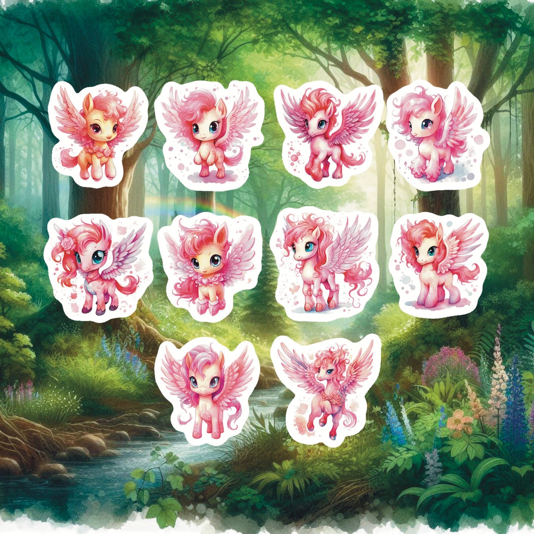 Pink Pegasus Stickers, Set of 20 Stickers, Pegasus Stickers, Colorful ...
