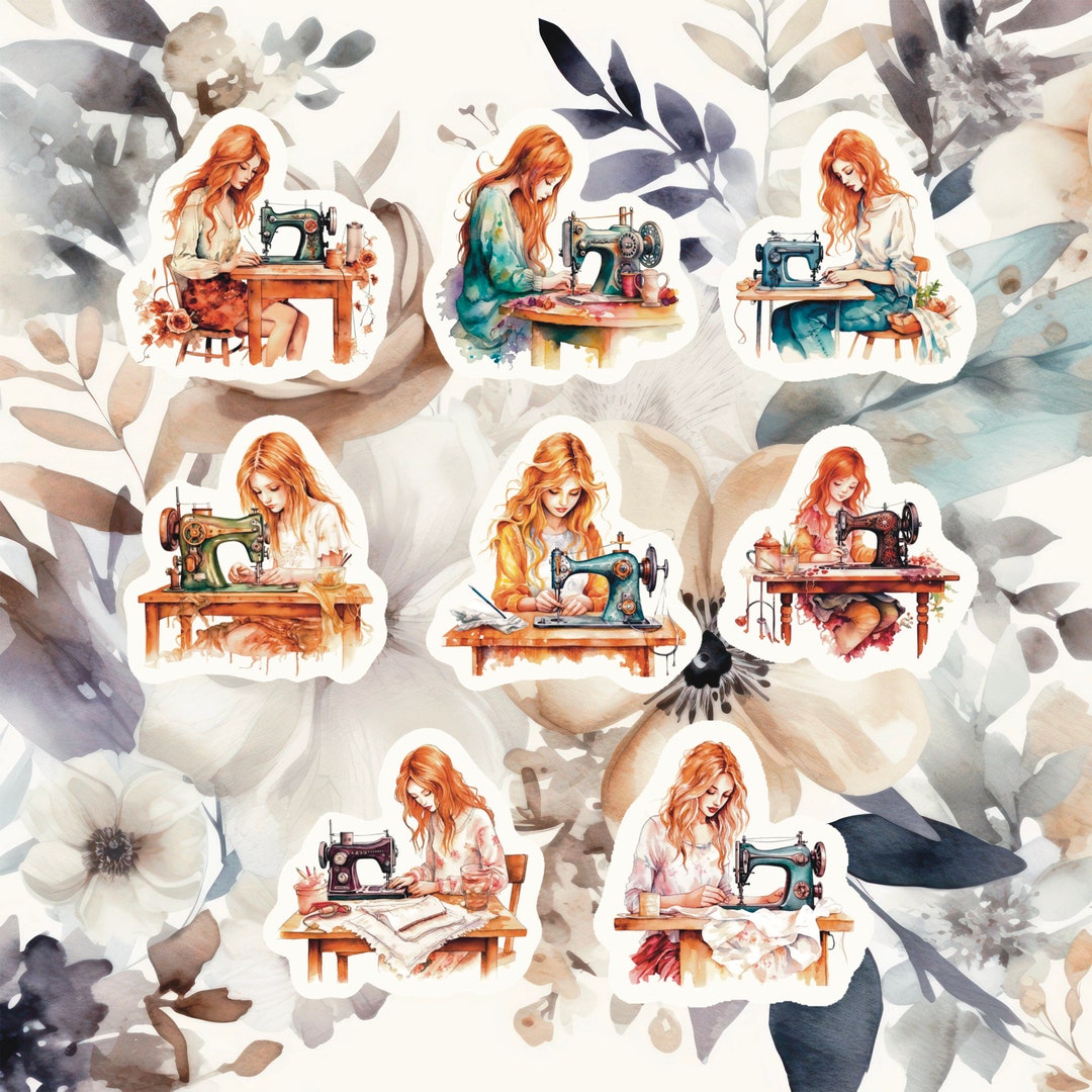 Girls Sewing Stickers, Set of 24 Stickers, Girl Stickers, Sewing ...