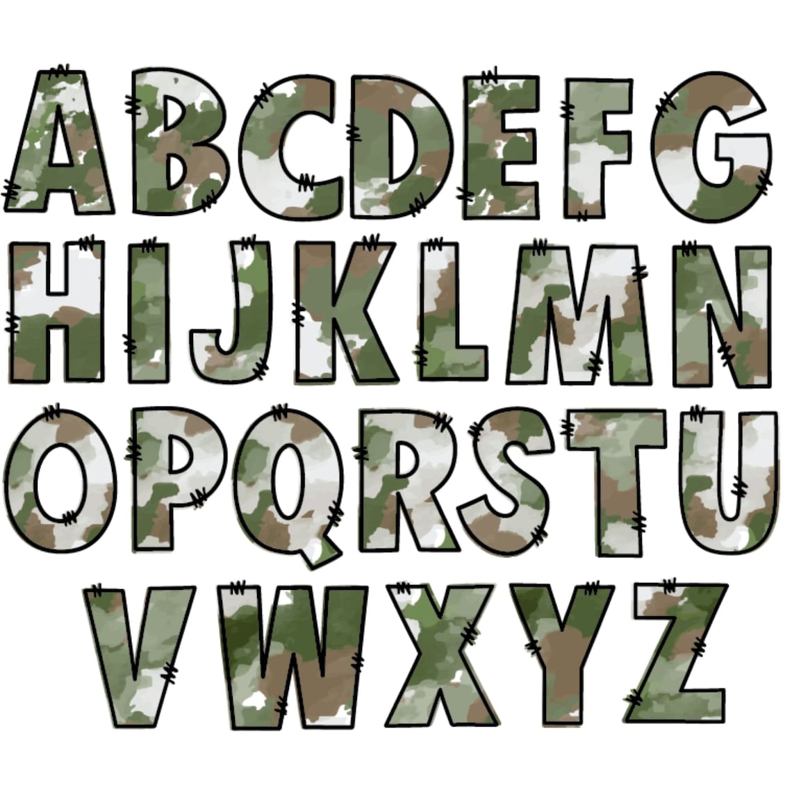 Camo Doodle Letters PNG With Doodle Outline Army Font SVG - Etsy