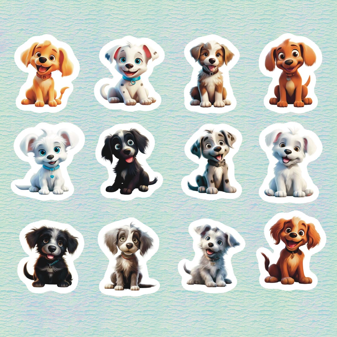 Puppies Set of 24 Stickers, Sticker, Journal Sticker, Die Cut, Puppy ...