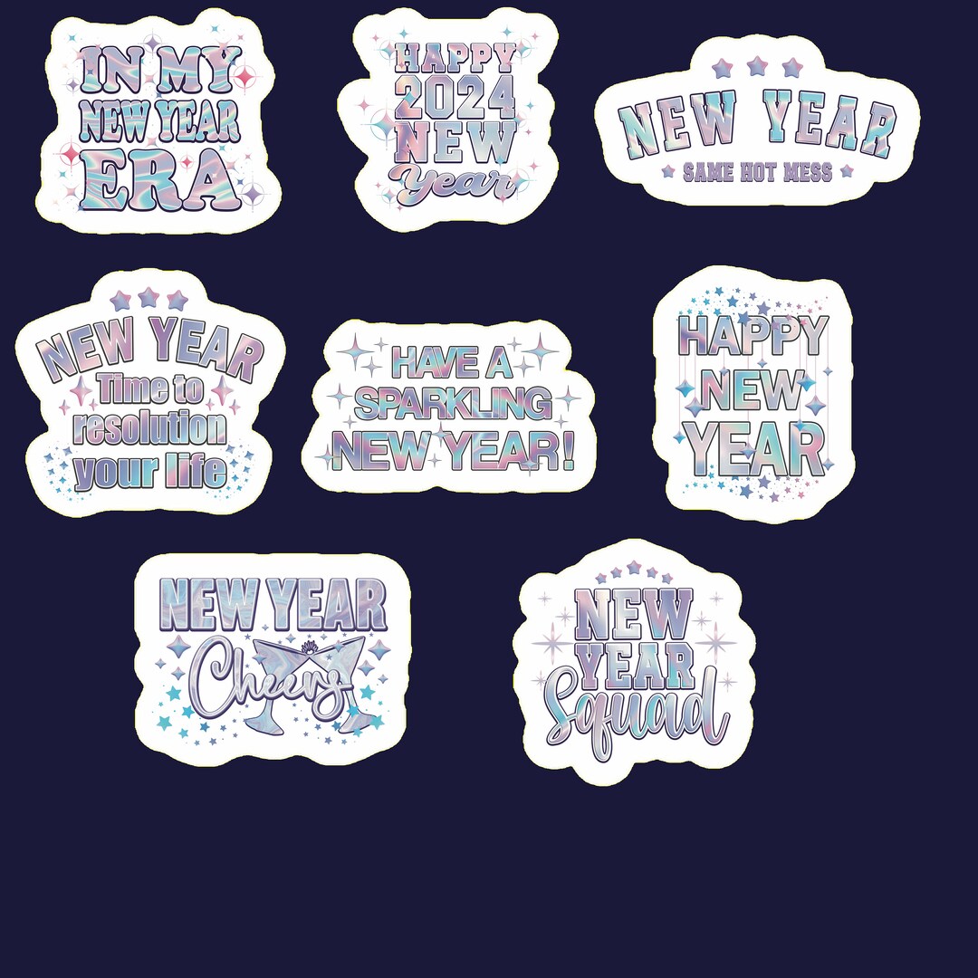 New Years Stickers, Set of 24 Stickers, Party Stickers, 2024 Stickers ...