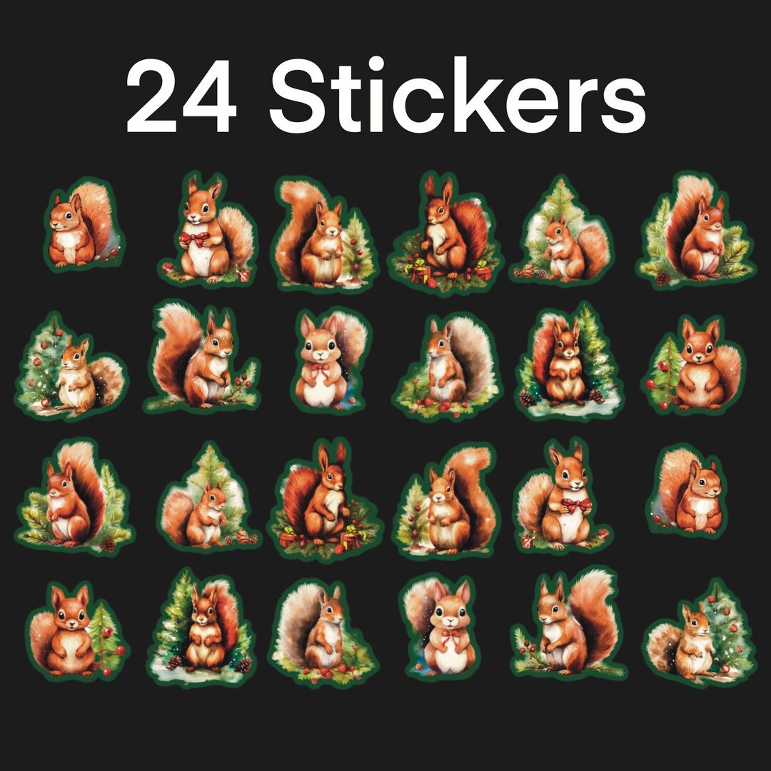 Squirrel Christmas Stickers, Set of 24 Stickers, Christmas Sticker ...