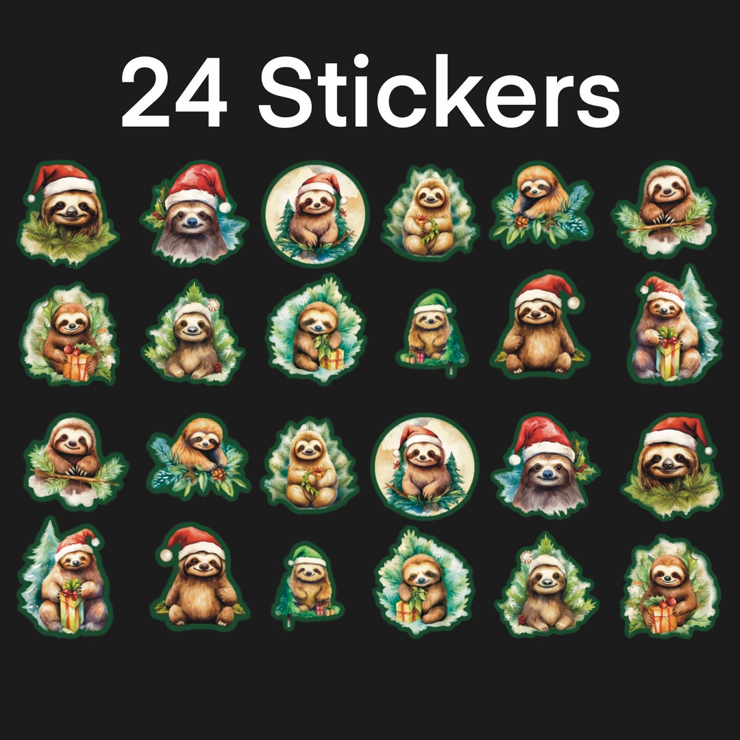 Sloth Christmas Stickers, Set of 24 Stickers, Christmas Sticker ...