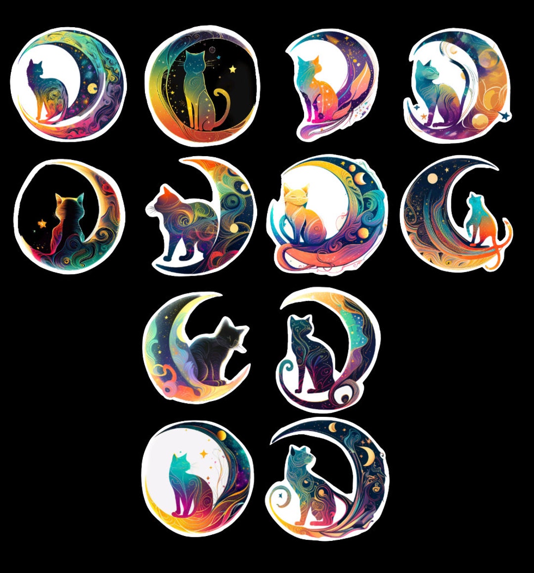 Galaxy Moon Cats, Set of 24 Sticker, Sticker, Journal Sticker, Die Cut ...