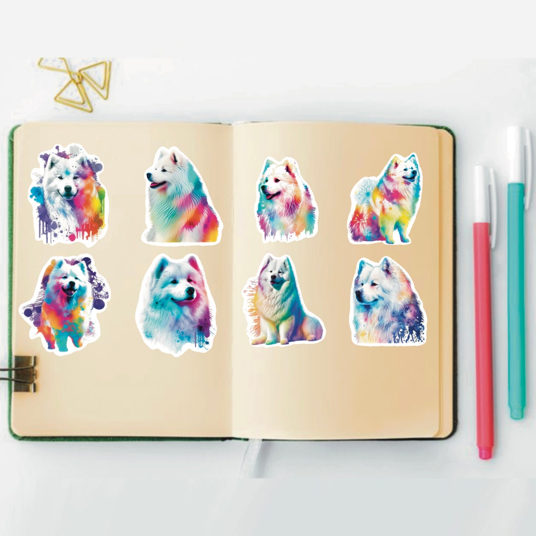 Samoyed Tie Dye, Set of 24 Stickers, Sticker, Journal Sticker, Die Cut ...