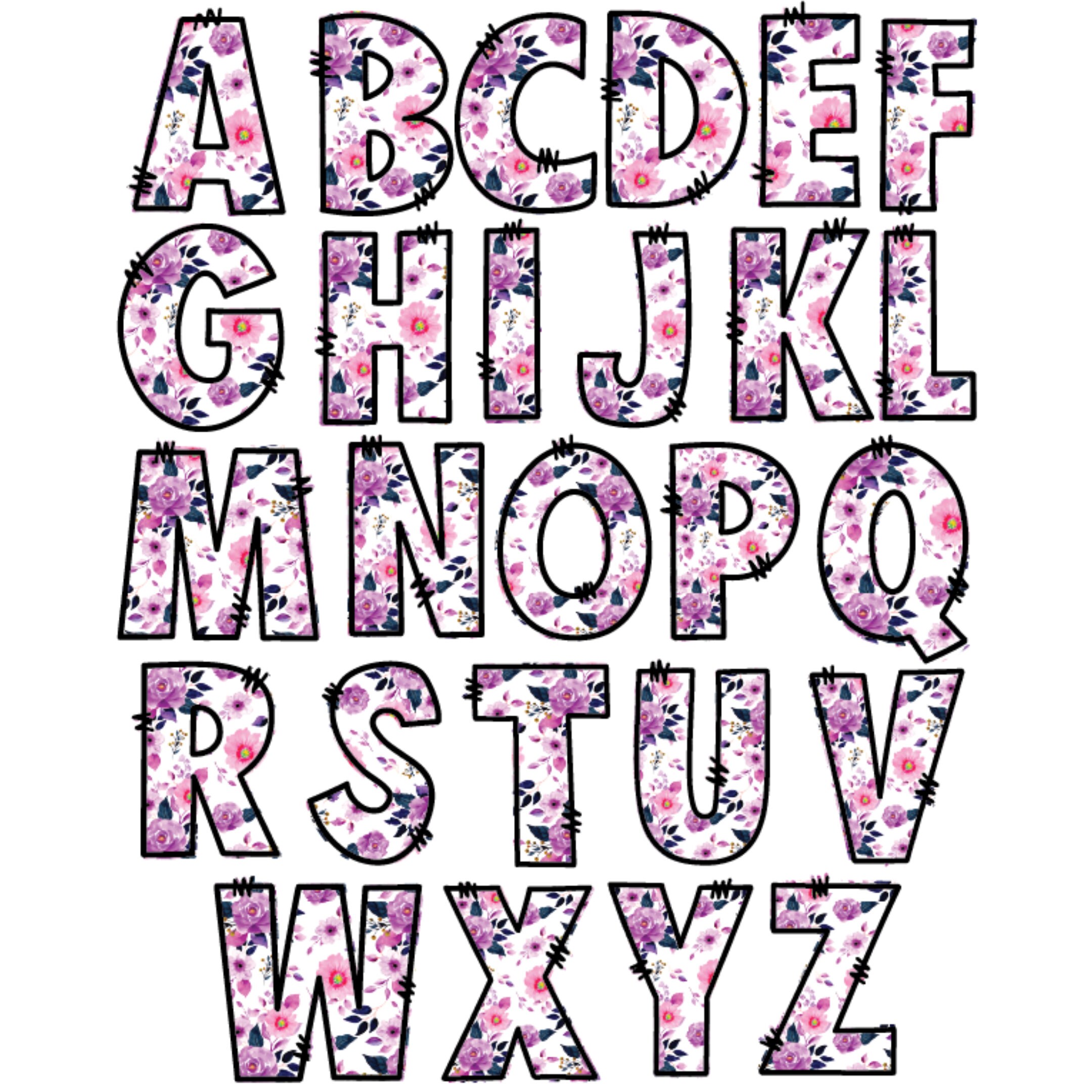 Floral Sketch Letters PNG With Doodle Outline Flower Font - Etsy