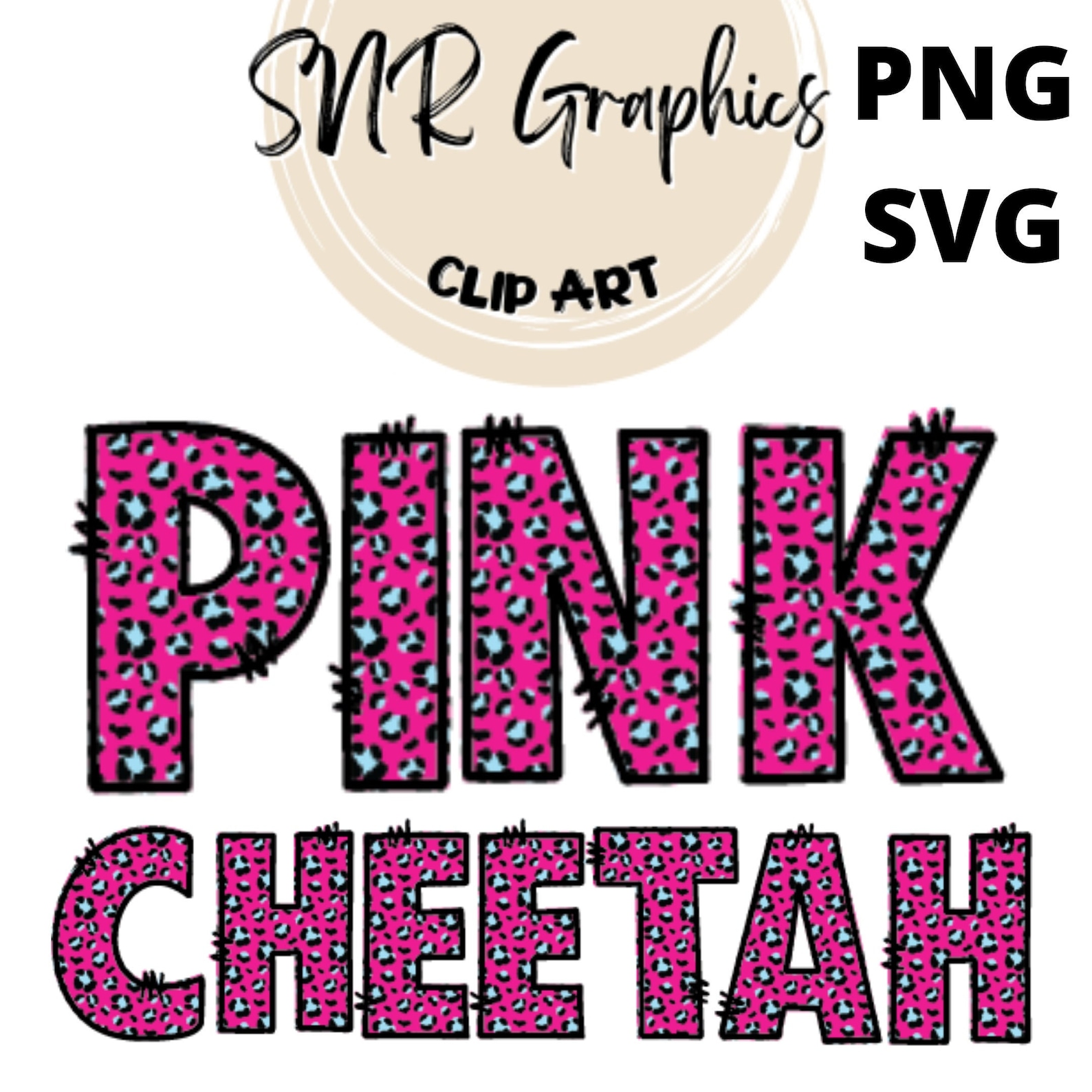 Pink Cheetah Print Doodle Letters PNG With Doodle Outline - Etsy