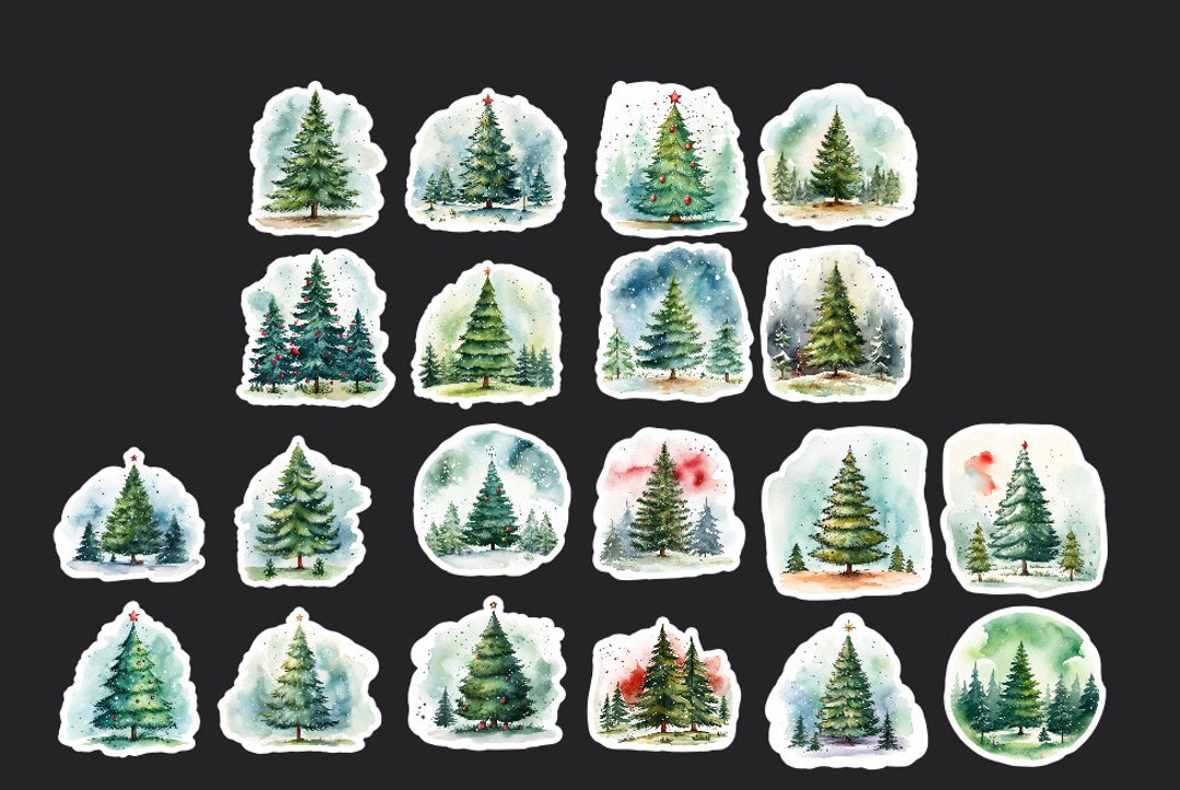 Christmas Tree Stickers, Set 20 Stickers, Christmas Stickers, Journal ...
