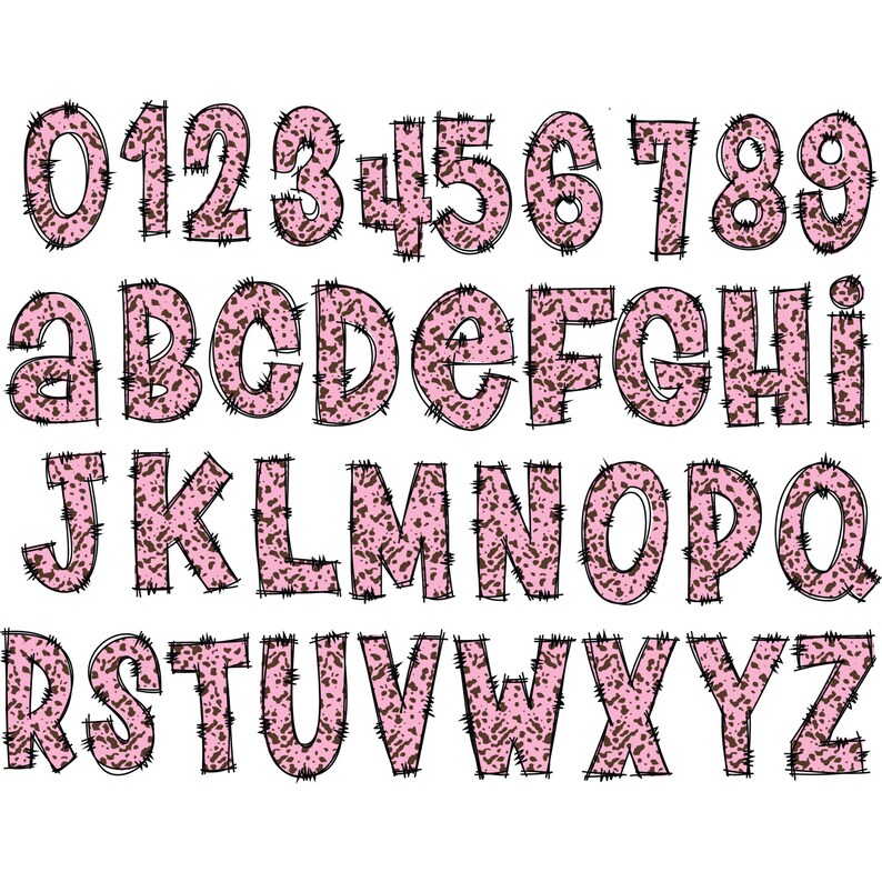 Pink Cow Print Letters PNG With Doodle Outline, Western Clipart ...