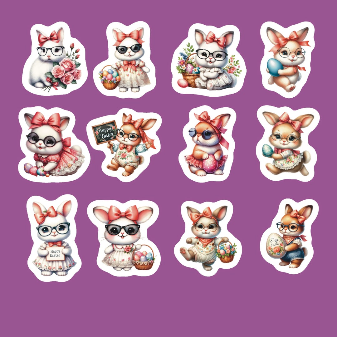 Nerdy Girl Easter Bunny Stickers, Set of 24 Stickers, Easter Sticker ...