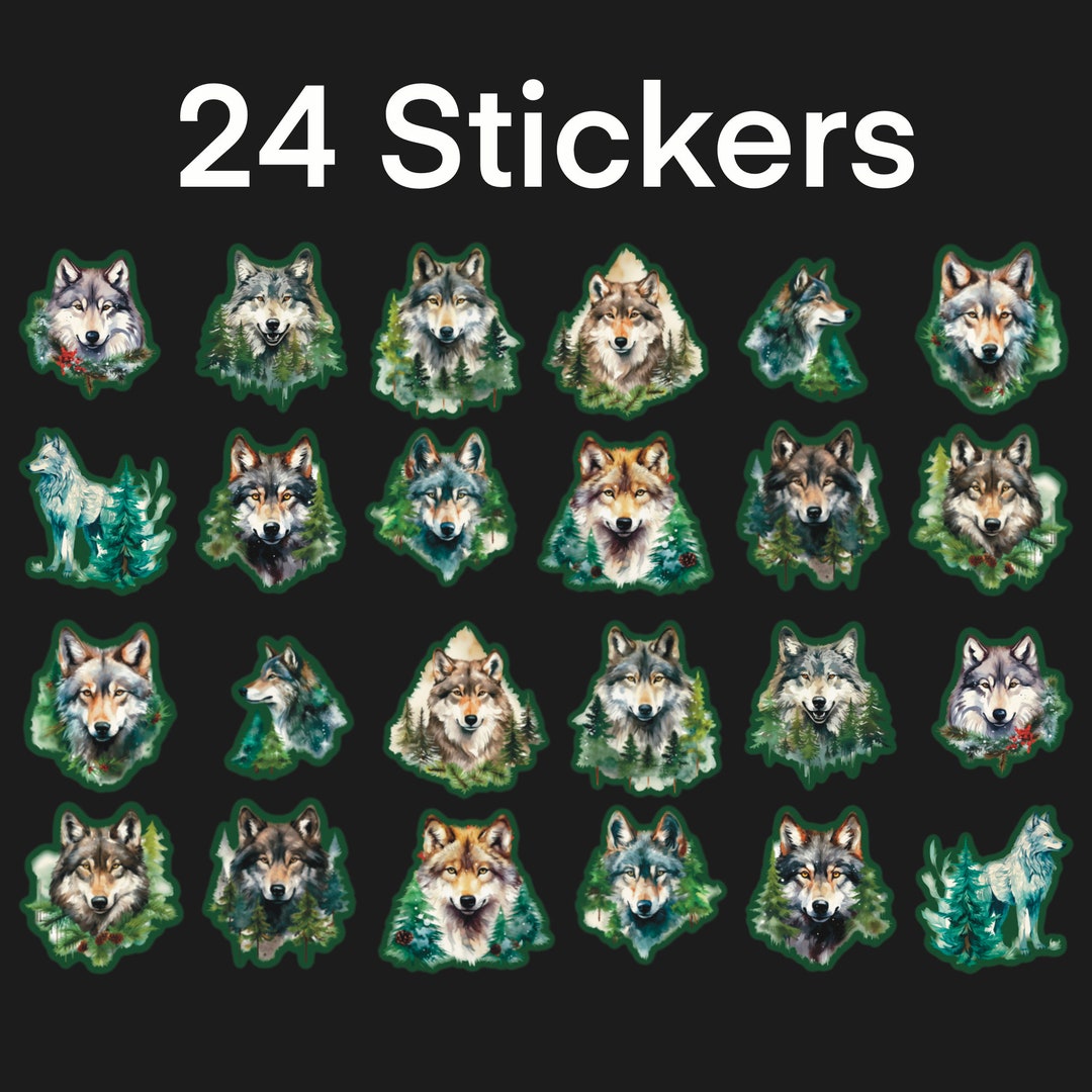 Wolf Christmas Stickers, Set of 24 Stickers, Christmas Sticker ...