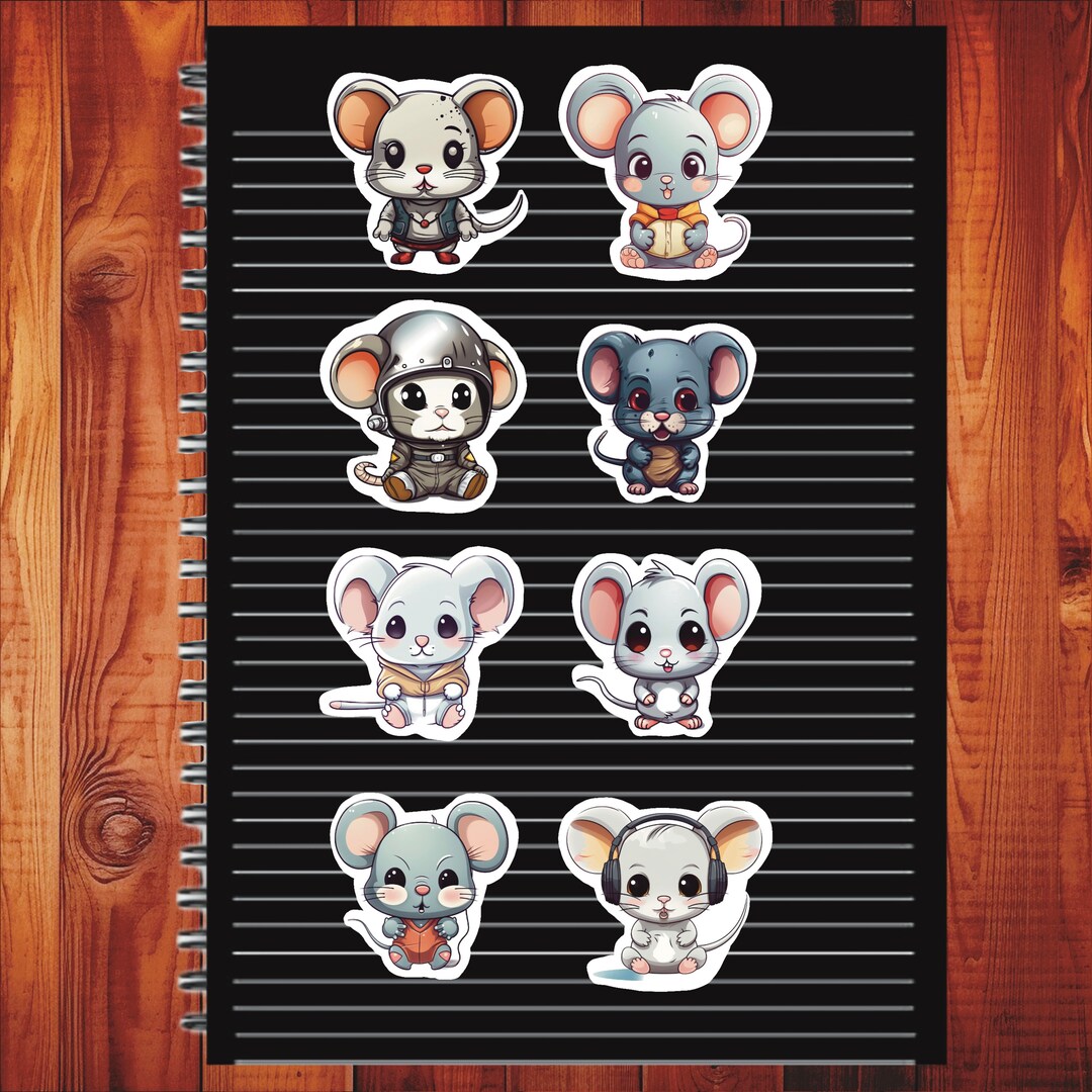 Kawaii Mouse Set of 24 Stickers, Sticker, Journal Sticker, Die Cut ...