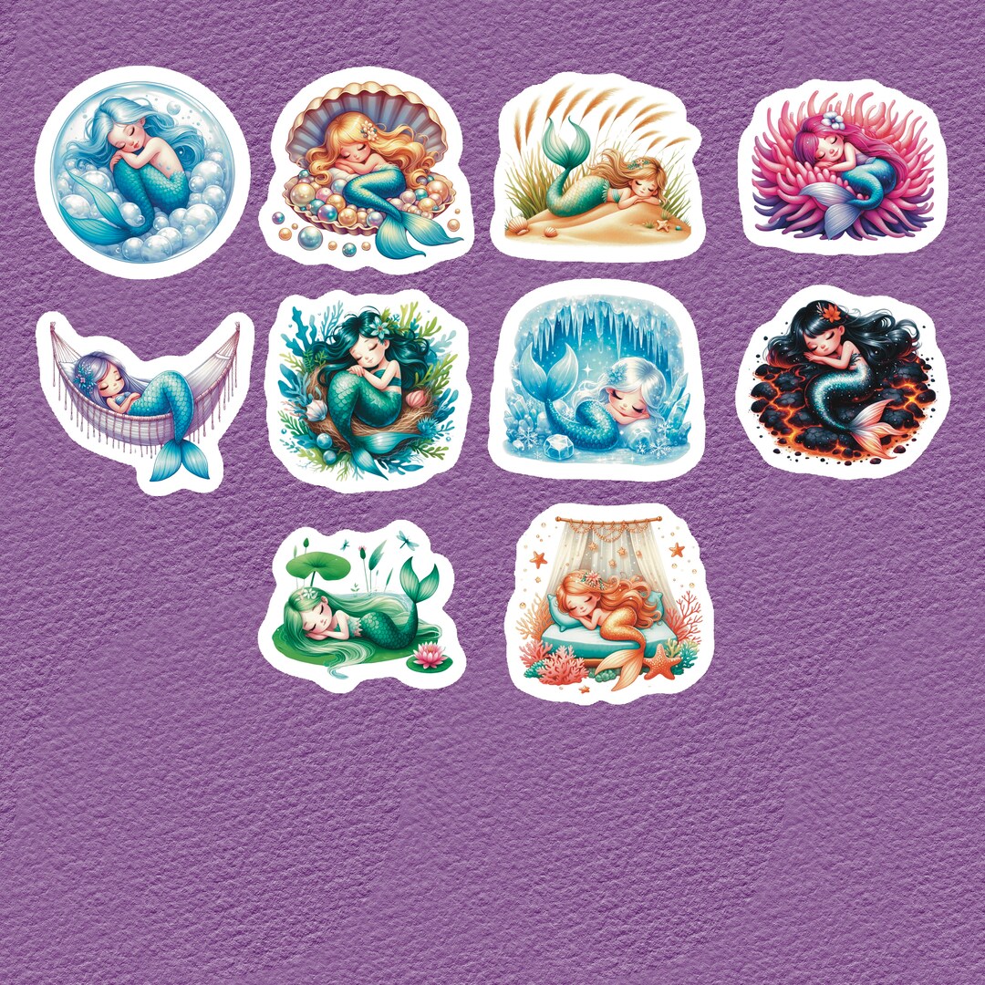 Mermaid Stickers, Set of 20 Stickers, Colorful Mermaid Stickers ...