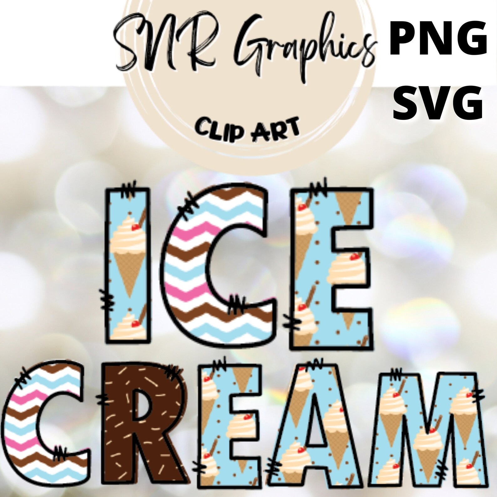 Ice Cream Doodle Letters PNG With Doodle Outline Treat Font - Etsy