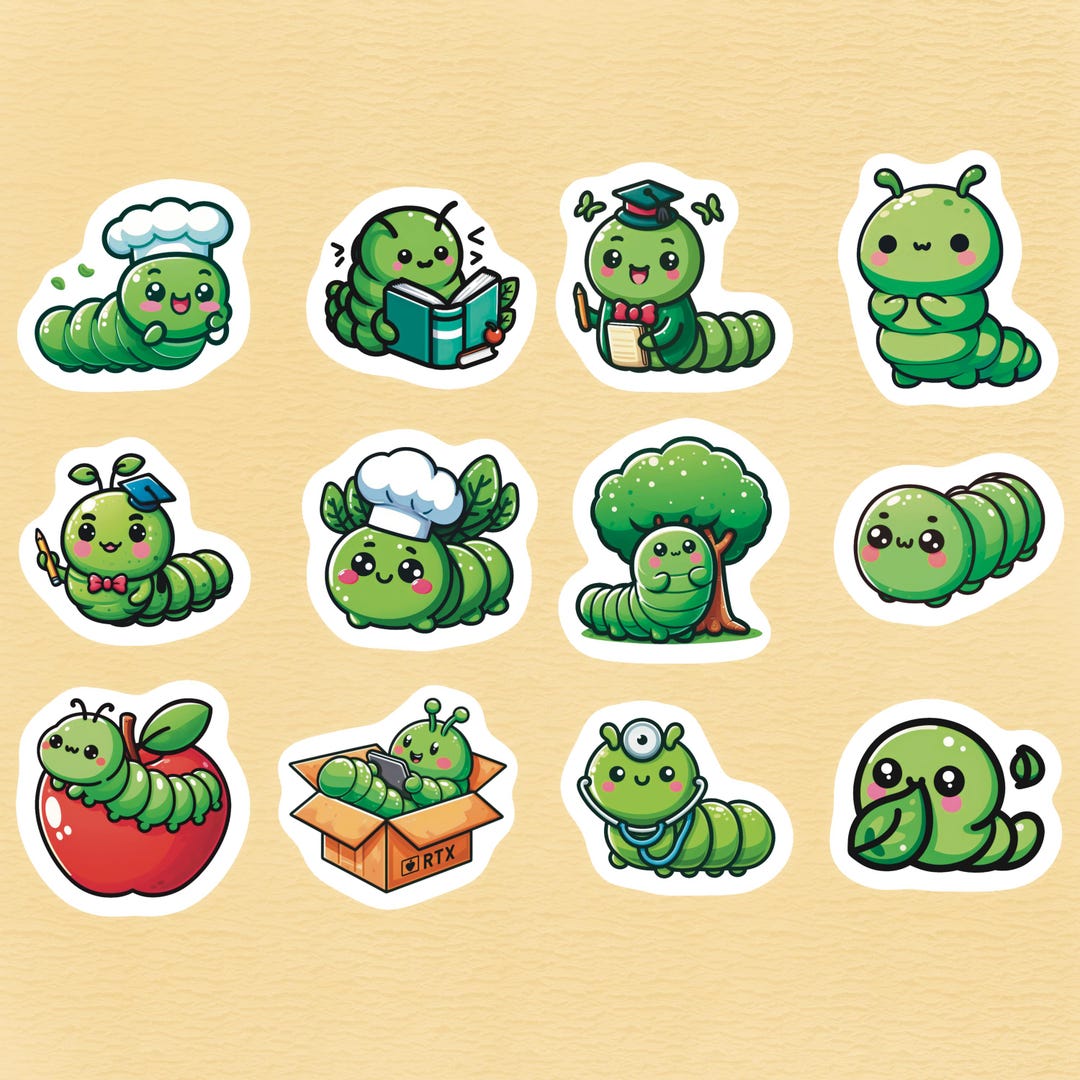 Cooking Caterpillar Set of 24 Stickers, Sticker, Journal Sticker, Die ...