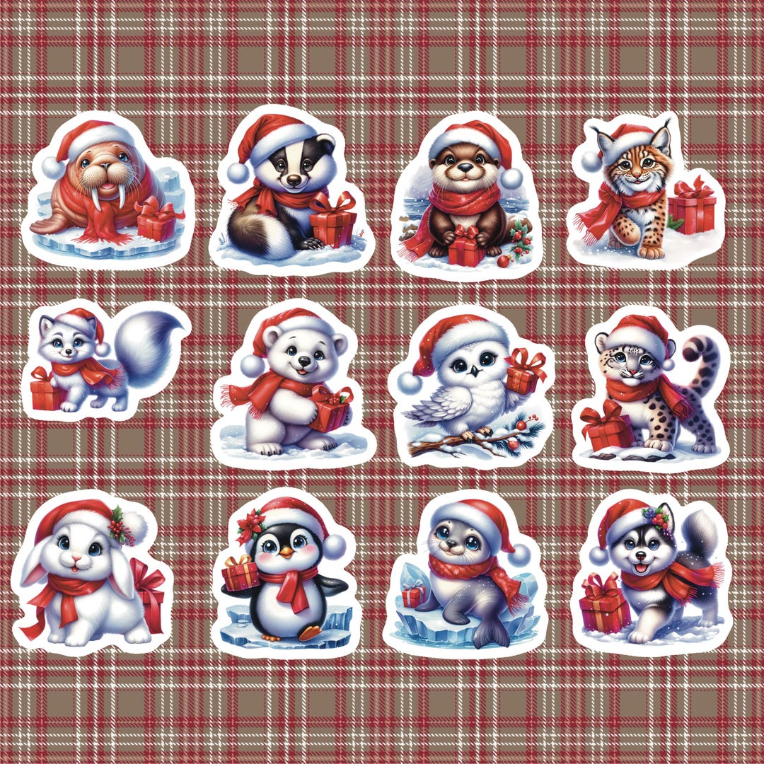 Christmas Card Holiday Arctic Animal Stickers - Etsy