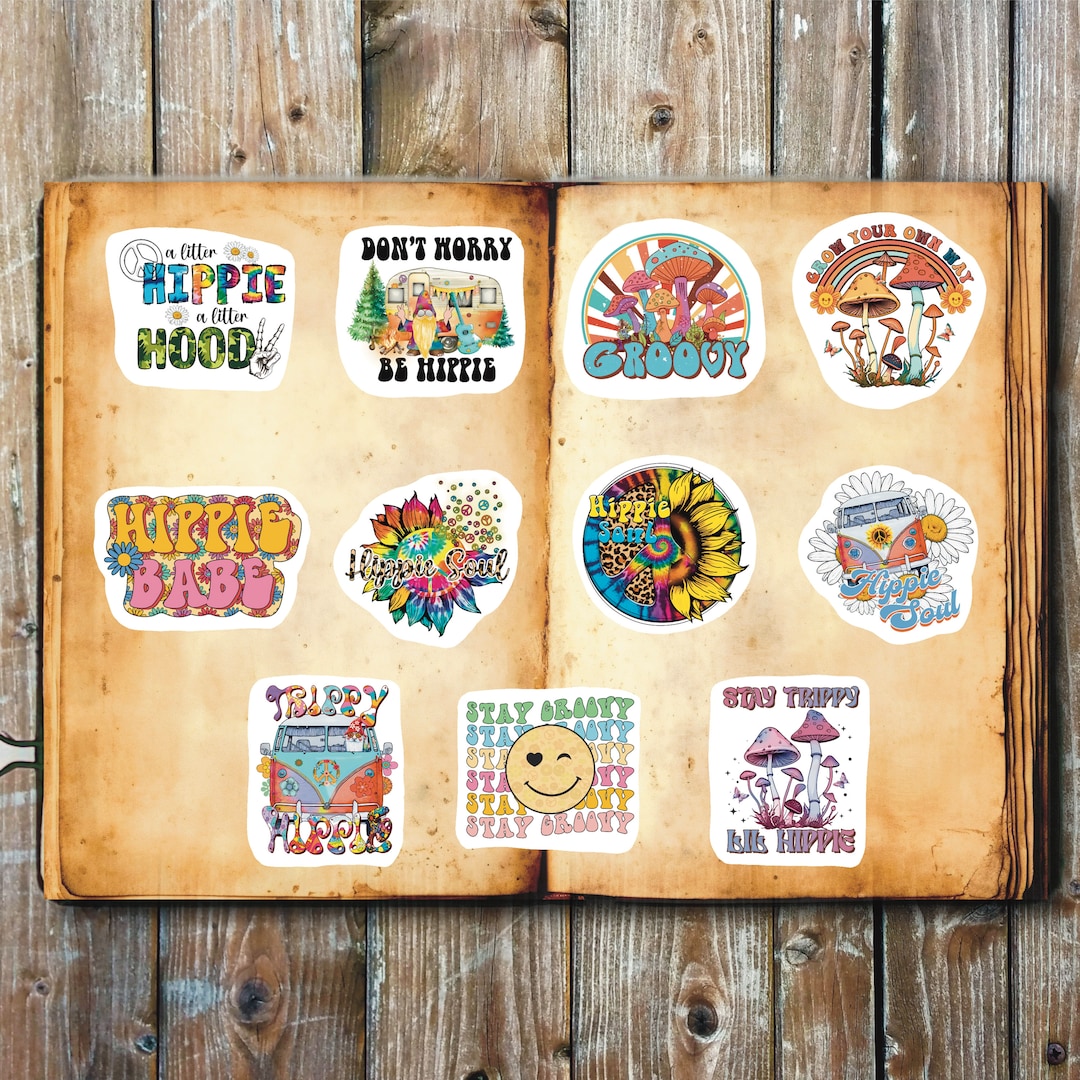 Hippie Sayings Sticker, Set 22 Stickers, Journal Sticker, Die Cut ...