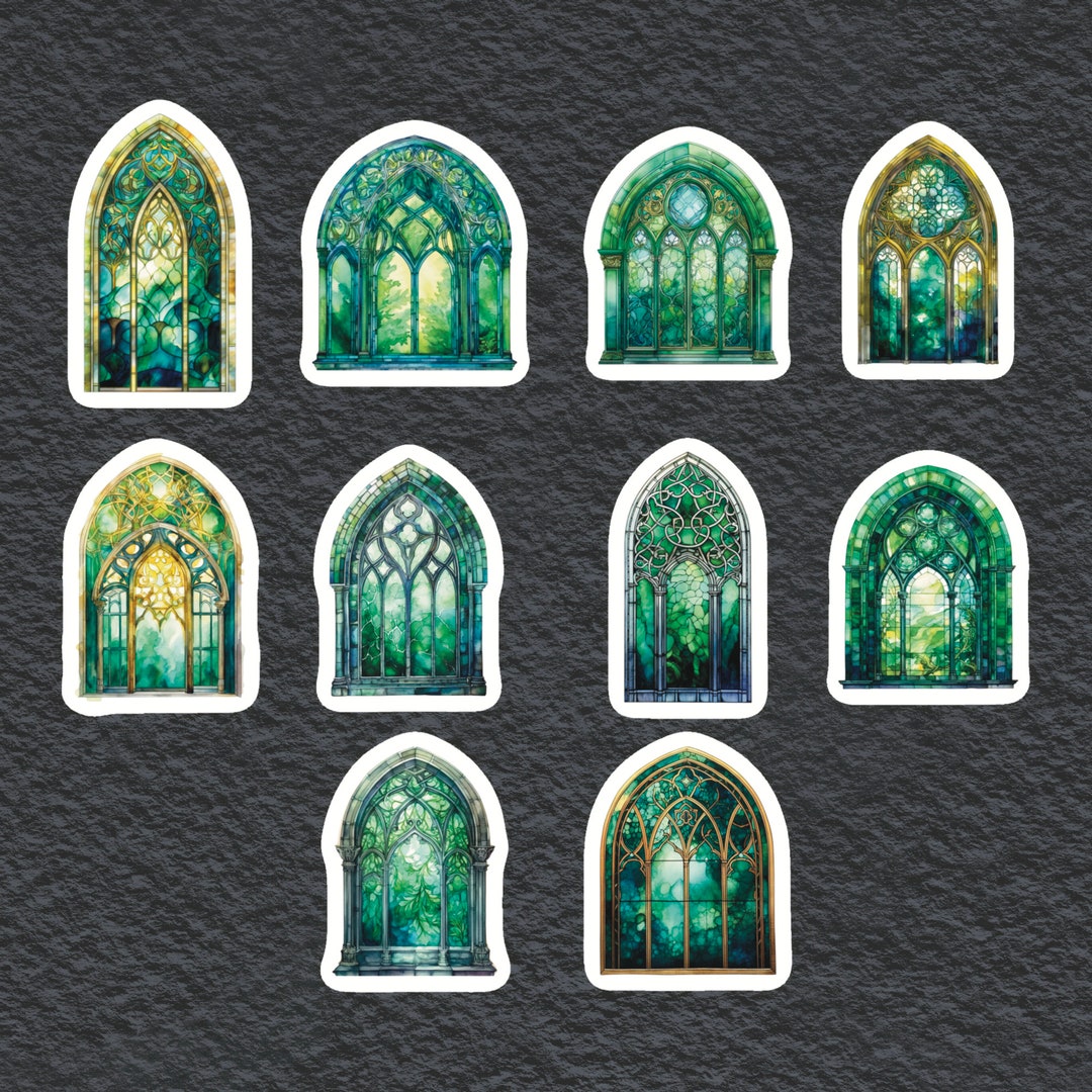 Emerald Stained Glass Stickers, Set of 20 Stickers, Emerald Stickers ...