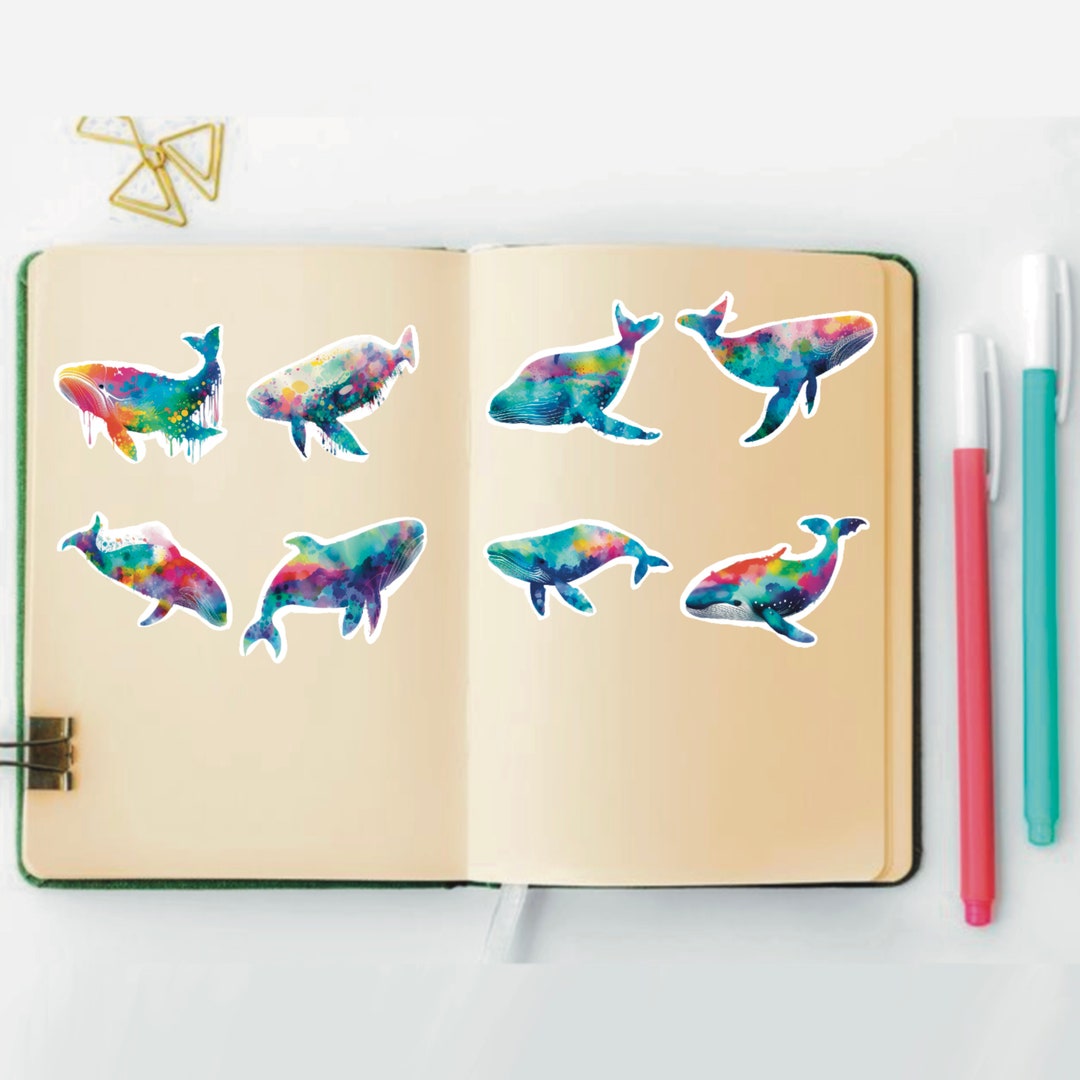 Whale Tie Dye, Set of 24 Stickers, Sticker, Die Cut Sticker, Watercolor ...