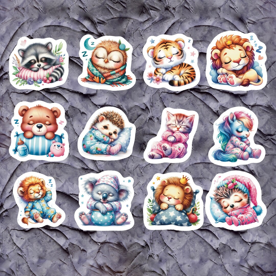 Sleeping Baby Animal Stickers, Set of 24 Stickers, Baby Stickers, Baby ...