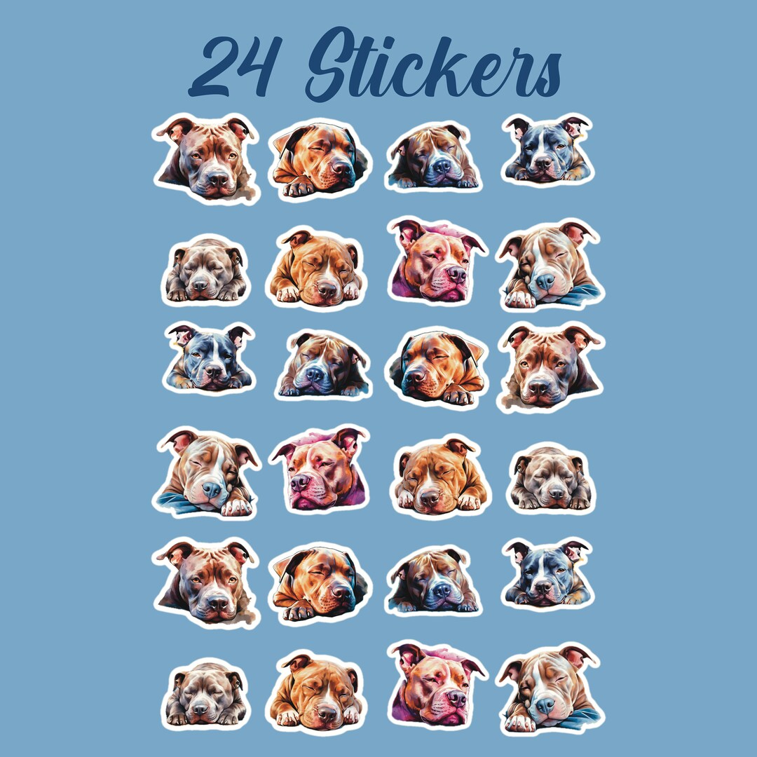 Pitbull Stickers, Set of 24 Stickers, Sleeping Sticker, Dog Sticker ...